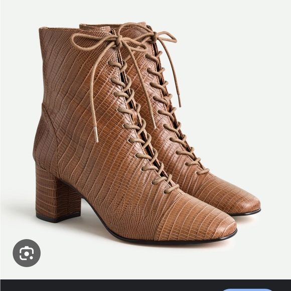 J. Crew | Shoes | J Crew Laceup Willa Boots In Embossed Lizard | Poshmark